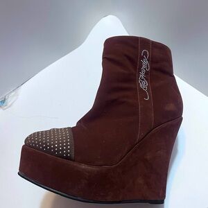 Ed Hardy | Shoes | Ed Hardy Chocolate Brown Suede Wedge Boots With ...